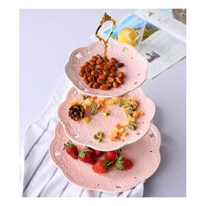 Jusalpha 3-Tier Pink Porcelain Cake Stand/Cupcake Stand/Dessert Stand/Tea Party Pastry Serving Platter/Food Display, Stand, Comes in a Gift Box- Free Sugar Tong, Pink