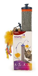 smartykat scratch 'n spin carpet cat scratching post with spinning wand toys - gray, one size