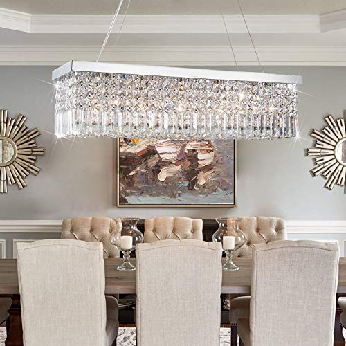 Rectangle Chandeliers for Dining Room Modern Ceiling Light Fixtures Hanging Crystal Chandelier Pendant Light Living Room Beautiful Light Fixture for Kitchen Island Cafes Office of CRYSTOP