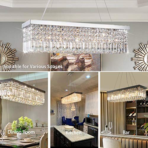 Rectangle Chandeliers for Dining Room Modern Ceiling Light Fixtures Hanging Crystal Chandelier Pendant Light Living Room Beautiful Light Fixture for Kitchen Island Cafes Office of CRYSTOP