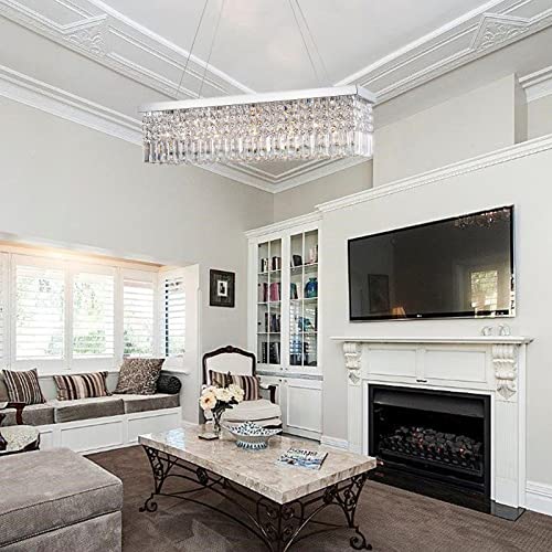 Rectangle Chandeliers for Dining Room Modern Ceiling Light Fixtures Hanging Crystal Chandelier Pendant Light Living Room Beautiful Light Fixture for Kitchen Island Cafes Office of CRYSTOP