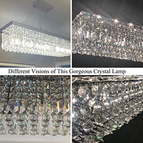 Rectangle Chandeliers for Dining Room Modern Ceiling Light Fixtures Hanging Crystal Chandelier Pendant Light Living Room Beautiful Light Fixture for Kitchen Island Cafes Office of CRYSTOP