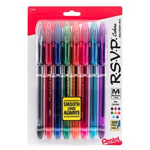 pentel r.s.v.p. ballpoint pen, medium point, assorted ink colors, 8 pack (bk91crbp8m)