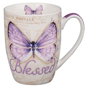 blessed butterfly mug – botanic purple butterfly coffee mug w/jeremiah 17:7, bible verse mug for women and men – inspirational coffee cup and christian gifts (12-ounce ceramic cup)