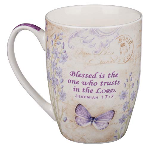 Blessed Butterfly Mug – Botanic Purple Butterfly Coffee Mug w/Jeremiah 17:7, Bible Verse Mug for Women and Men – Inspirational Coffee Cup and Christian Gifts (12-ounce Ceramic Cup)