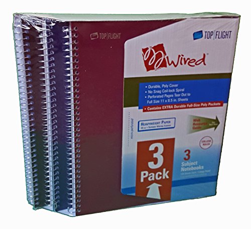 Top Flight Wired 3-Subject Wirebound Notebook (Pack of 3)