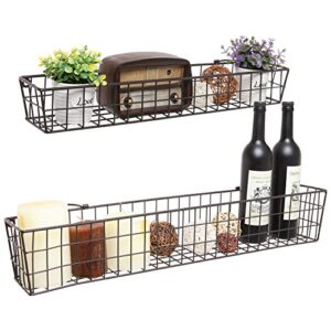 mygift®, set of 2 brown country rustic wall mounted openwork metal wire storage basket shelves/display racks