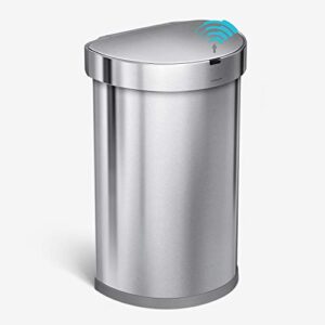 simplehuman 45 liter / 12 gallon semi-round automatic sensor trash can, brushed stainless steel