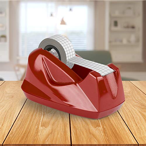 Acrimet Premium Desktop Tape Dispenser, Plastic, Non-Skid Base (Heavy Duty) (Red Color)