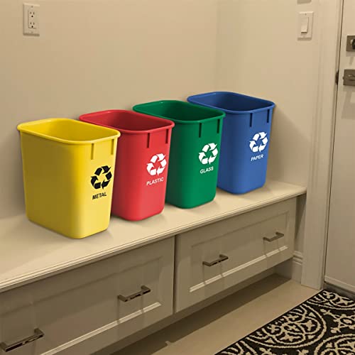 Acrimet Wastebasket Bin for Recycling 13QT (Made of Plastic) (Metal/Yellow, Paper/Blue, Glass/Green, Plastic/Red) (Set of 4)