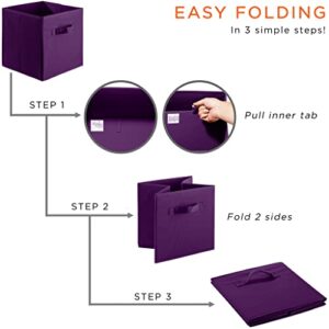 Sorbus Foldable Storage Cubes - 6 Fabric Baskets for Organizing Pantry, Closet, Shelf, Nursery, Playroom, Toy Box, Cubby - 11 Inch Dual Handle Collapsible Closet Organizers and Storage Bins (Purple)