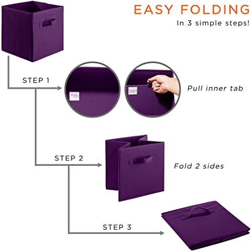 Sorbus Foldable Storage Cubes - 6 Fabric Baskets for Organizing Pantry, Closet, Shelf, Nursery, Playroom, Toy Box, Cubby - 11 Inch Dual Handle Collapsible Closet Organizers and Storage Bins (Purple)