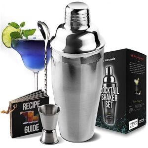 24oz cocktail shaker set with bar accessories for home bar shaker set - martini shaker, jigger, drink shaker mixer spoon - alcohol shaker bartender gift - bartending kit essential for home - cresimo