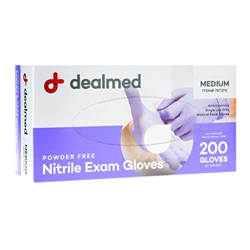 Dealmed Medical Exam Gloves – 200 Count Medium Nitrile Gloves, Disposable Gloves, Non-Irritating Latex Free Gloves, Multi-Purpose Use Medical Gloves for a First Aid Kit and Medical Facilities