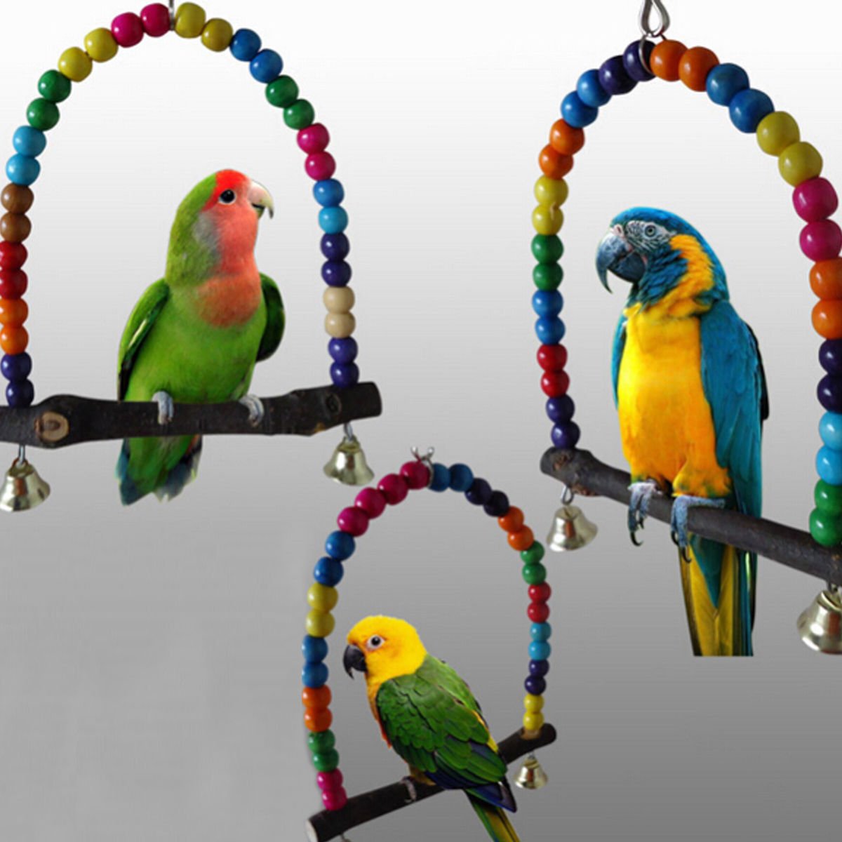 Bird Swing, Multi-Color 5.5 x 5.6 Inch Wooden Bird Swings Budgie Swing Toys Hammock for Parakeets Budgie Bird