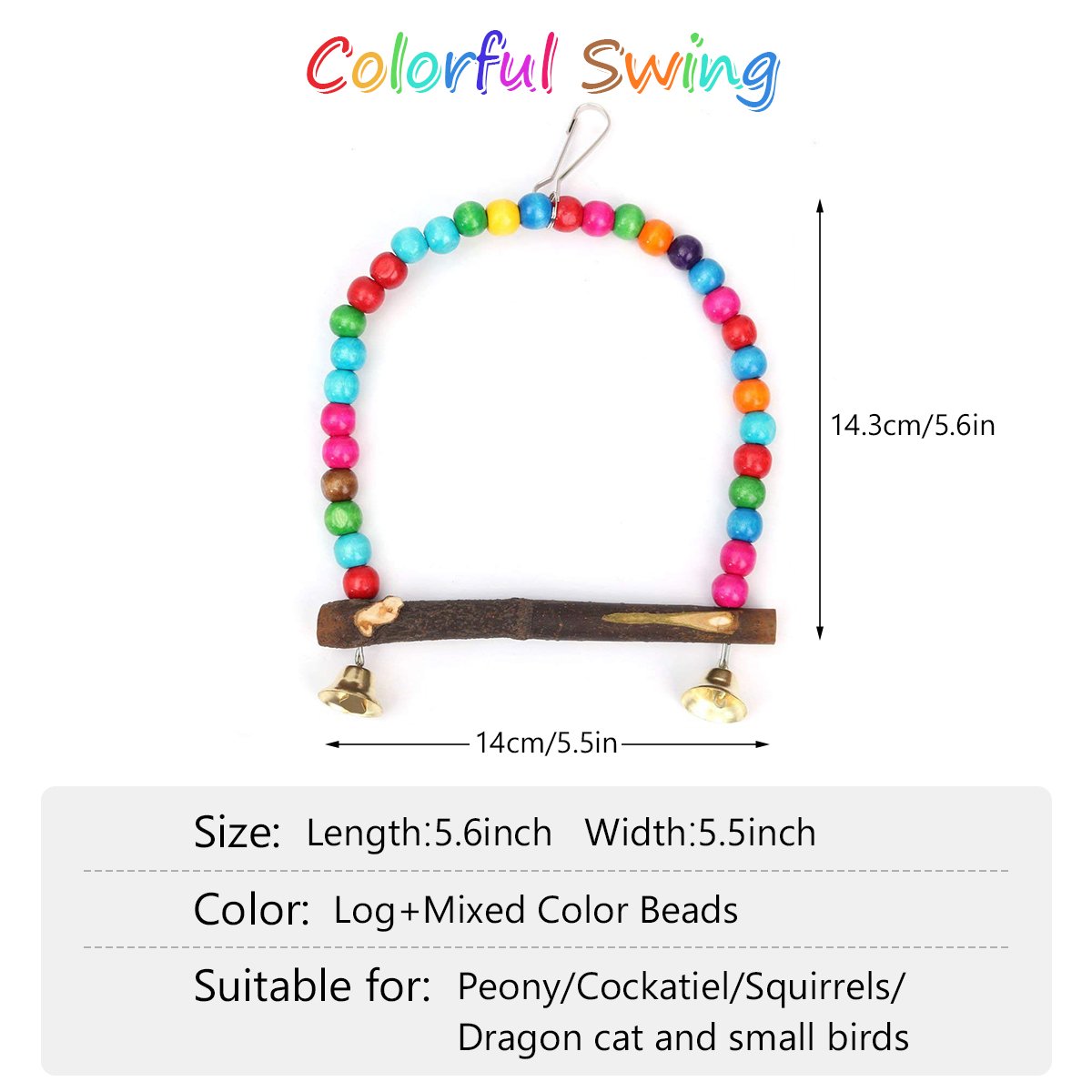 Bird Swing, Multi-Color 5.5 x 5.6 Inch Wooden Bird Swings Budgie Swing Toys Hammock for Parakeets Budgie Bird