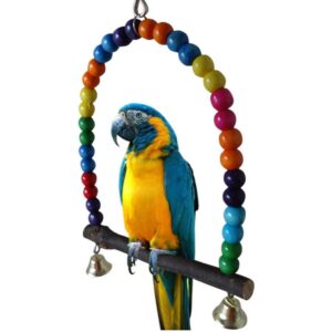 Bird Swing, Multi-Color 5.5 x 5.6 Inch Wooden Bird Swings Budgie Swing Toys Hammock for Parakeets Budgie Bird