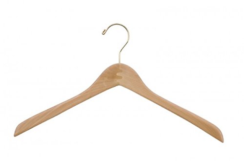 NAHANCO 11-17GH Wooden Jacket Hangers, Concave withgold Hardware, 17", Natural Finish (Pack of 100)