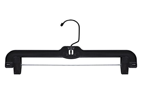 NAHANCO 2600PCBH Plastic Skirt/Pant Hanger with Black Metal Hook and Plastic Pinch Clips, Heavy Weight, 14", Black (Pack of 100)