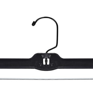 NAHANCO 2600PCBH Plastic Skirt/Pant Hanger with Black Metal Hook and Plastic Pinch Clips, Heavy Weight, 14", Black (Pack of 100)