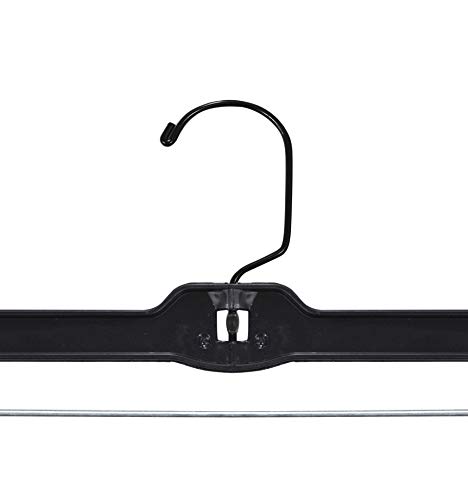 NAHANCO 2600PCBH Plastic Skirt/Pant Hanger with Black Metal Hook and Plastic Pinch Clips, Heavy Weight, 14", Black (Pack of 100)