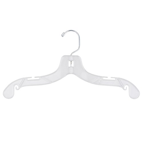 NAHANCO 414 Clear Plastic Junior Dress Hangers, Swivel Metal Hook and Notches for Straps, Super Heavy Weight, 14" - (Pack of 100)