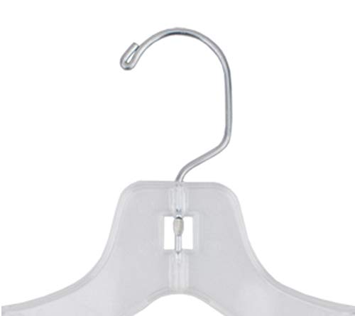 NAHANCO 414 Clear Plastic Junior Dress Hangers, Swivel Metal Hook and Notches for Straps, Super Heavy Weight, 14" - (Pack of 100)