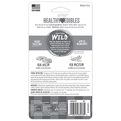 Nylabone Healthy Edibles WILD Natural Long-Lasting Dog Treats - Dog Bone Treats - Bison Flavor, Medium (2 Count)