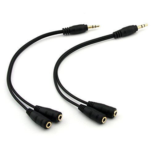 ONXE 2-Pack Gold Plated 3.5mm Stereo Jack Splitter Cable Adapter Connectors ,3.5mm Male To 2 X Female - for Connecting External Speakers or Use Both Output for Speakers For Ipod, Mp3 Player