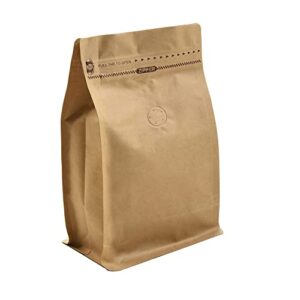 50 pieces 8 ounce kraft paper stand up coffee bag/flat bottom pouch with air release valve and reusable side zipper. (50pcs, ½lb/8oz)