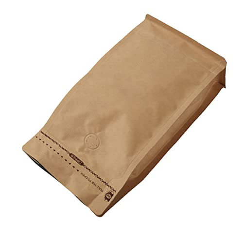 50 Pieces 8 Ounce Kraft Paper Stand Up Coffee Bag/Flat Bottom Pouch with Air Release Valve and Reusable Side Zipper. (50pcs, ½lb/8oz)