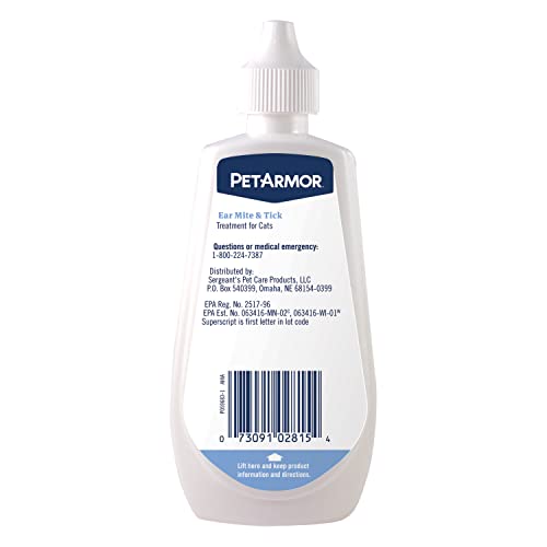 PetArmor Ear Mite and Tick Treatment for Cats, 3 Fl Oz (Pack of 1)