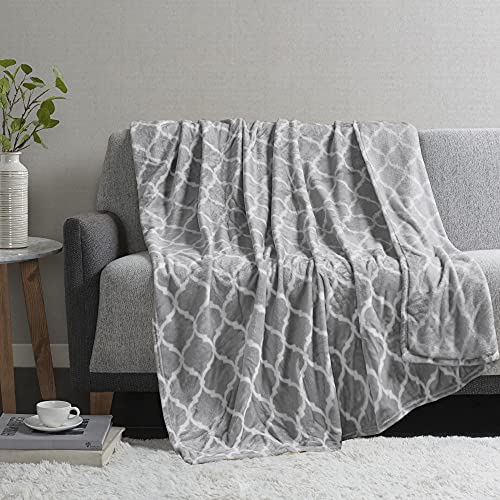 Madison Park Ogee Lightweight Throw Blanket Premium Microlight Design Spread, Oversize, Ultra Soft, Cozy Living Room Couch, Sofa, Bed, 60"x70" Grey Plush Throw