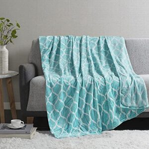 madison park ogee lightweight throw blanket premium microlight design spread, oversize, ultra soft, cozy living room couch, sofa, bed, 60"x70" aqua plush throw