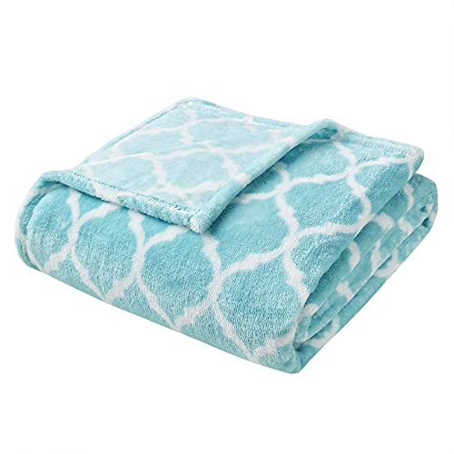 Madison Park Ogee Lightweight Throw Blanket Premium Microlight Design Spread, Oversize, Ultra Soft, Cozy Living Room Couch, Sofa, Bed, 60"x70" Aqua Plush Throw