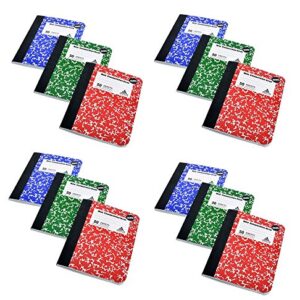 Mini Marble Composition Books (4 packs of 3) - 12 Count (4 Red, 4 Green & 4 Blue)