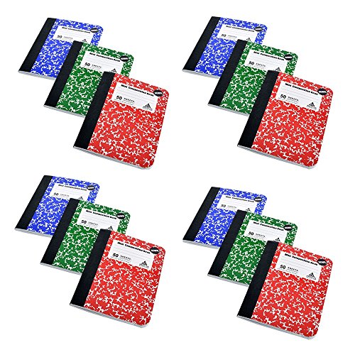 Mini Marble Composition Books (4 packs of 3) - 12 Count (4 Red, 4 Green & 4 Blue)