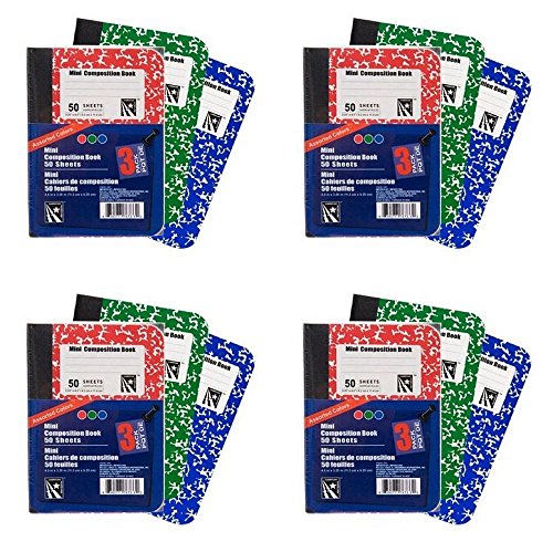 Mini Marble Composition Books (4 packs of 3) - 12 Count (4 Red, 4 Green & 4 Blue)