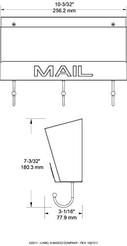 LIBERTY MAILHLD-WSN-R Classic Mail Holder with 3 Hooks, 10"