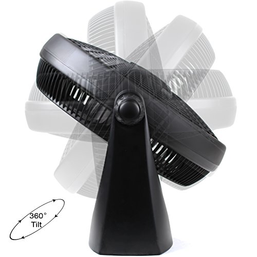 Genesis A3FLOORFANBLACK Adjustable 360 Degree Table Floor Fan, 16", Black