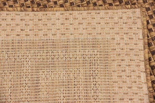 Unique Loom Outdoor Border Collection Area Rug - Greek Key (5' 4" Square, Brown/ Light Brown)