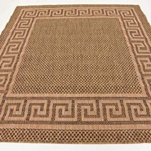 Unique Loom Outdoor Border Collection Area Rug - Greek Key (5' 4" Square, Brown/ Light Brown)