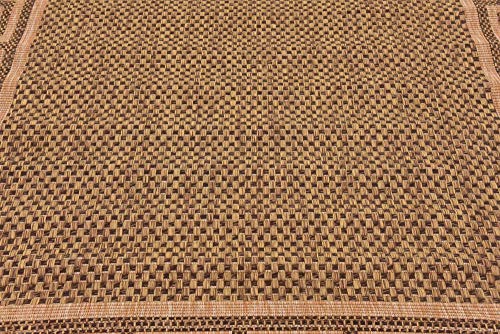 Unique Loom Outdoor Border Collection Area Rug - Greek Key (5' 4" Square, Brown/ Light Brown)