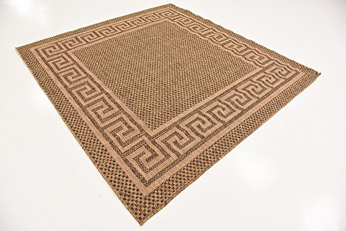 Unique Loom Outdoor Border Collection Area Rug - Greek Key (5' 4" Square, Brown/ Light Brown)