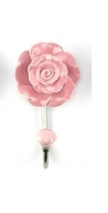 maithil art set of 2 rose flower ethnic ceramic key hat coat hook wall decor hook (pink)