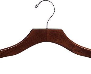 The Great American Hanger Company Wavy Wood Top Hanger, Box of 100 Space Saving 17 Inch Wooden Hangers w/Walnut Finish & Chrome Swivel Hook & Notches for Shirt Jacket or Dress