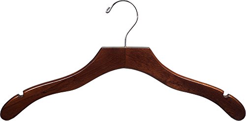 The Great American Hanger Company Wavy Wood Top Hanger, Box of 100 Space Saving 17 Inch Wooden Hangers w/Walnut Finish & Chrome Swivel Hook & Notches for Shirt Jacket or Dress