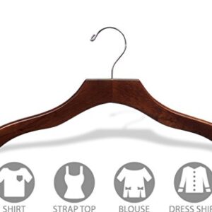 The Great American Hanger Company Wavy Wood Top Hanger, Box of 100 Space Saving 17 Inch Wooden Hangers w/Walnut Finish & Chrome Swivel Hook & Notches for Shirt Jacket or Dress