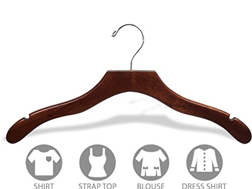 The Great American Hanger Company Wavy Wood Top Hanger, Box of 100 Space Saving 17 Inch Wooden Hangers w/Walnut Finish & Chrome Swivel Hook & Notches for Shirt Jacket or Dress