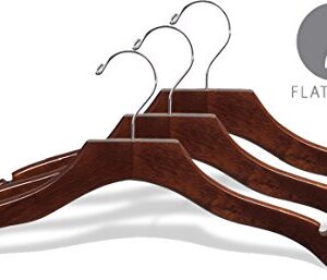 The Great American Hanger Company Wavy Wood Top Hanger, Box of 100 Space Saving 17 Inch Wooden Hangers w/Walnut Finish & Chrome Swivel Hook & Notches for Shirt Jacket or Dress